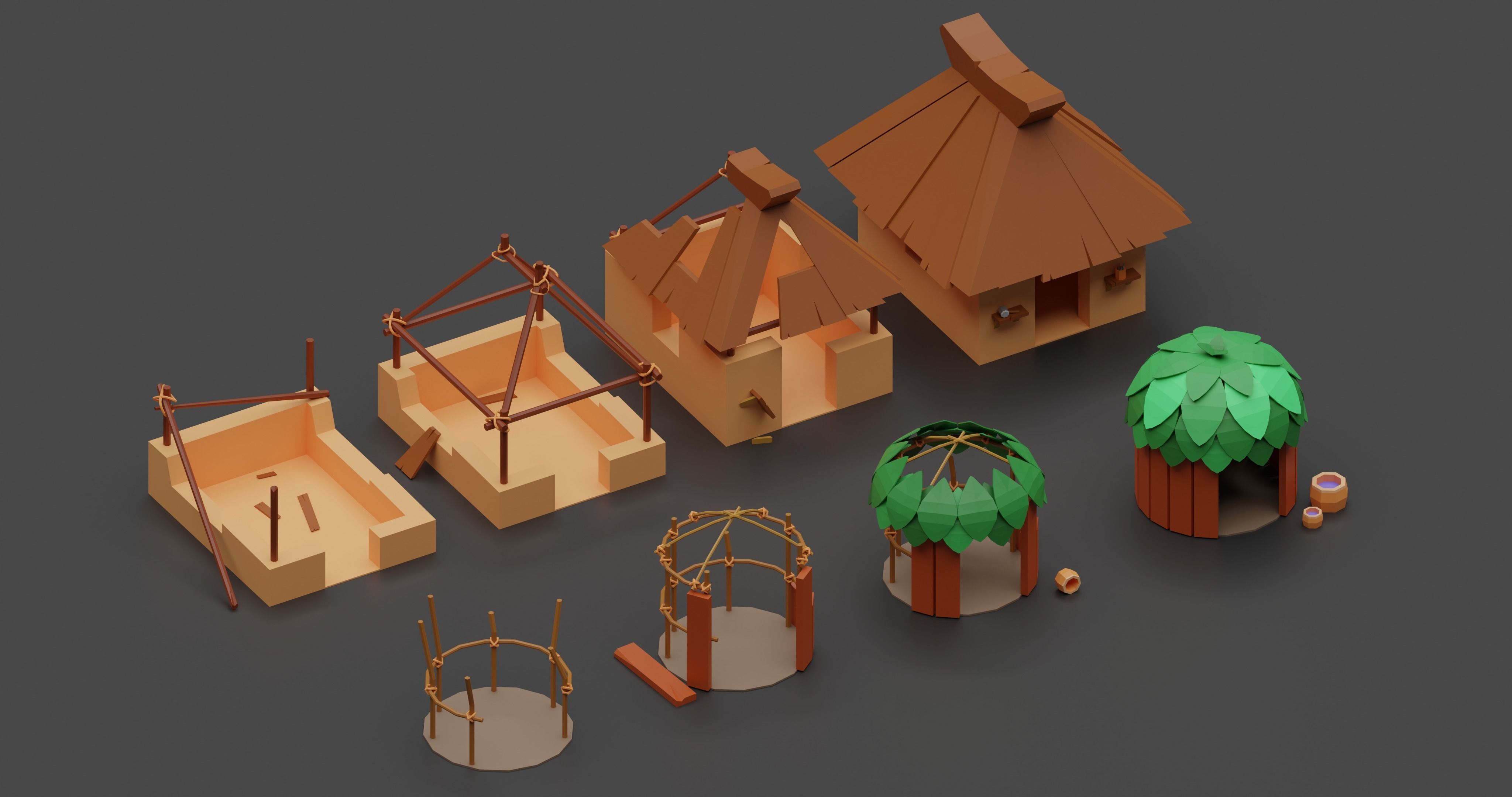 3D model Low poly Huts asset VR / AR / low-poly | CGTrader