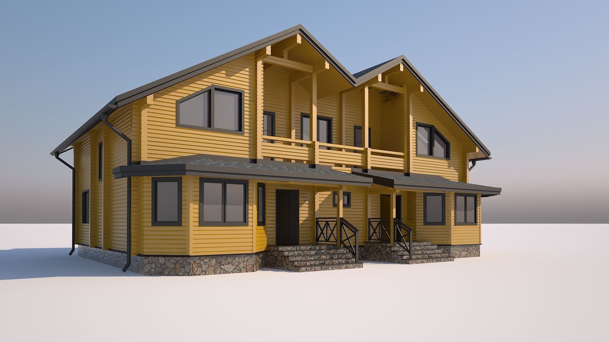 contemporary double timber house 3D model | CGTrader