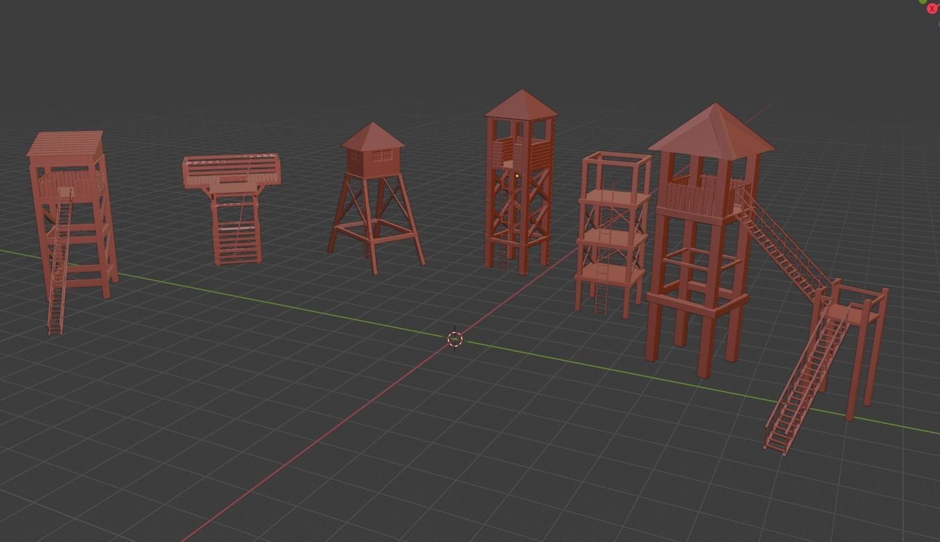 3D model 7 wooden towers VR / AR / low-poly | CGTrader