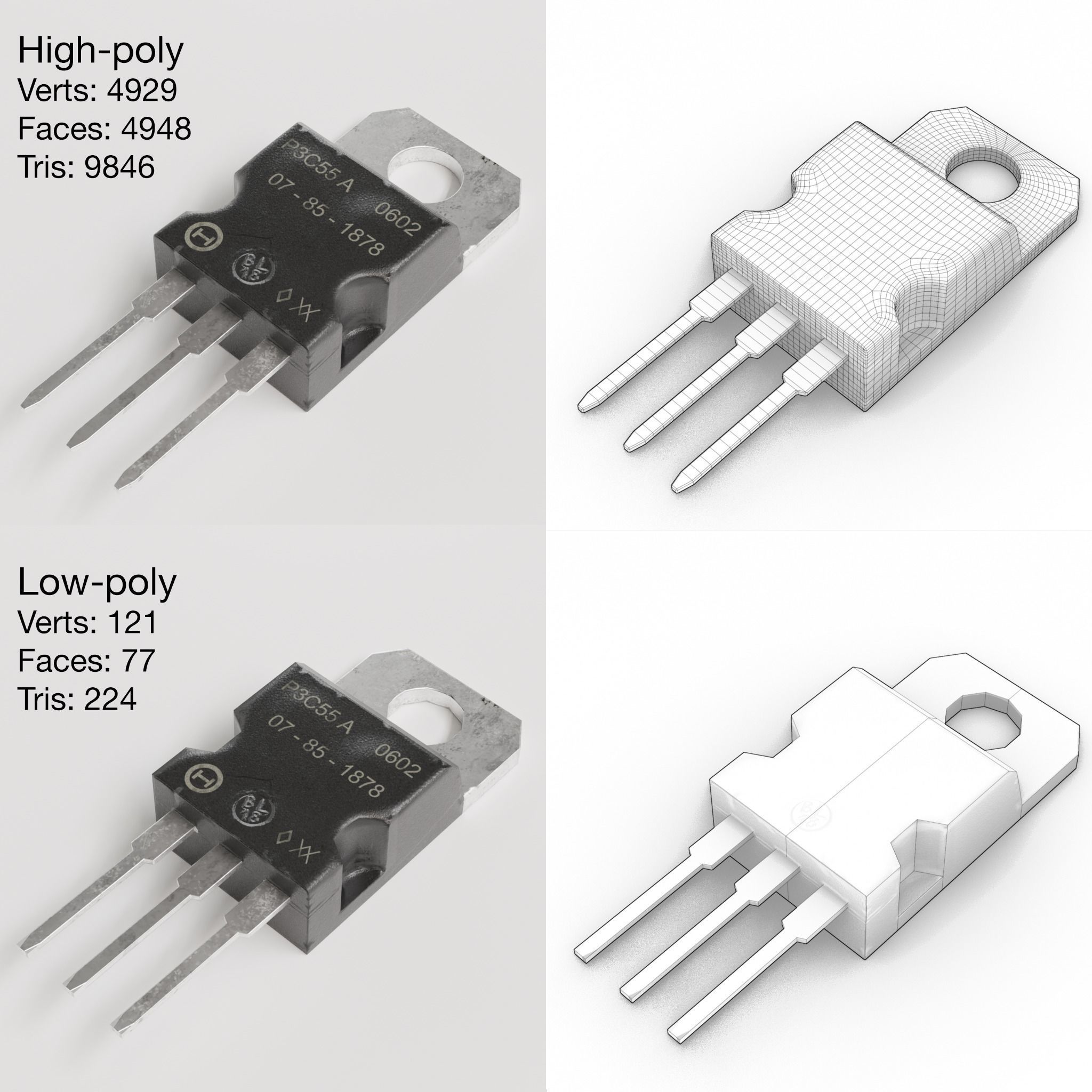 3D model Transistor MOSFET Electronic Component High and VR / AR / low ...