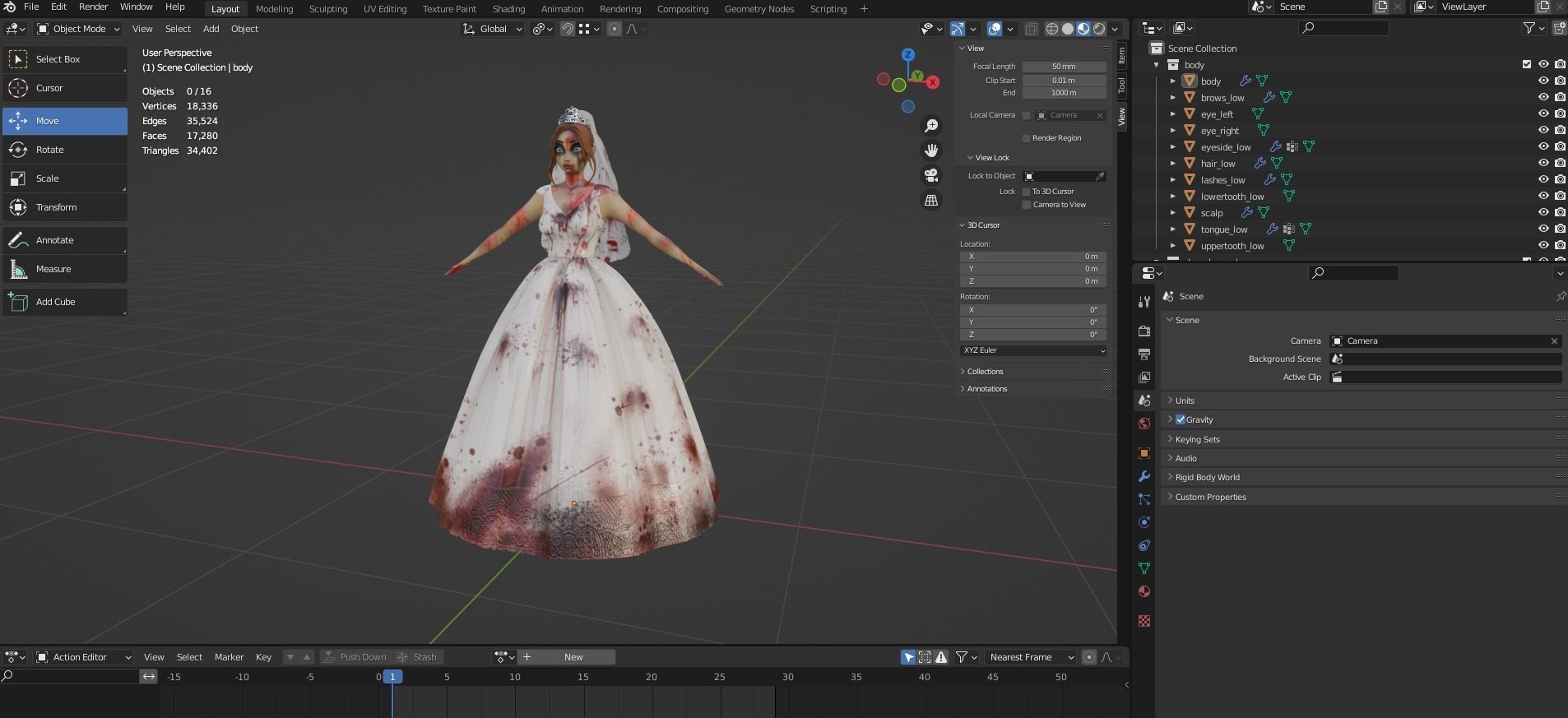3D model Cartoon Zombie Bride Girl Blender No Rigg VR / AR / low-poly ...
