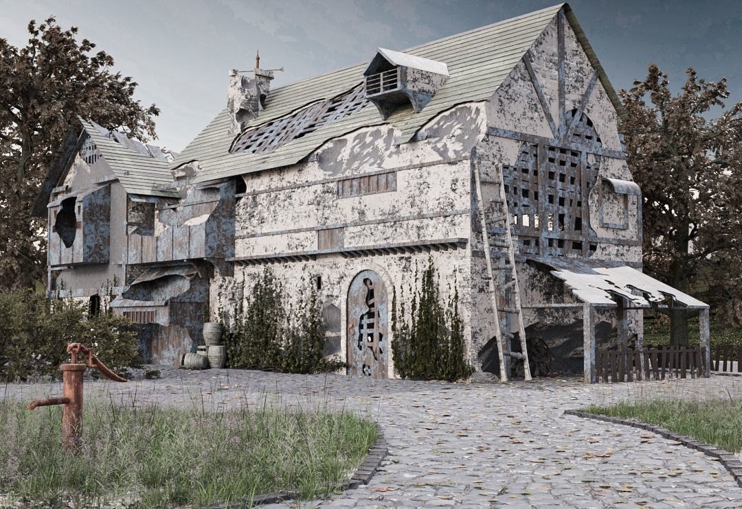 post apocalyptic medieval house model 3D model | CGTrader