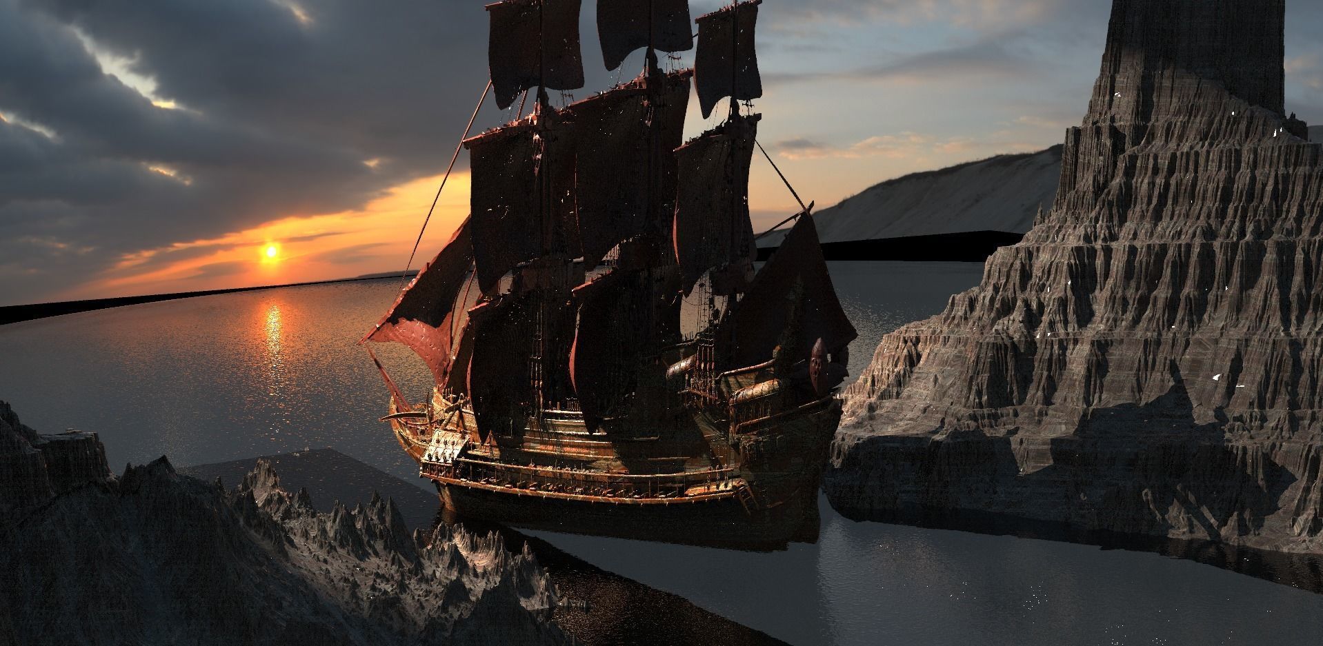 Tudor King Henry Ship With Mountain 3D model | CGTrader