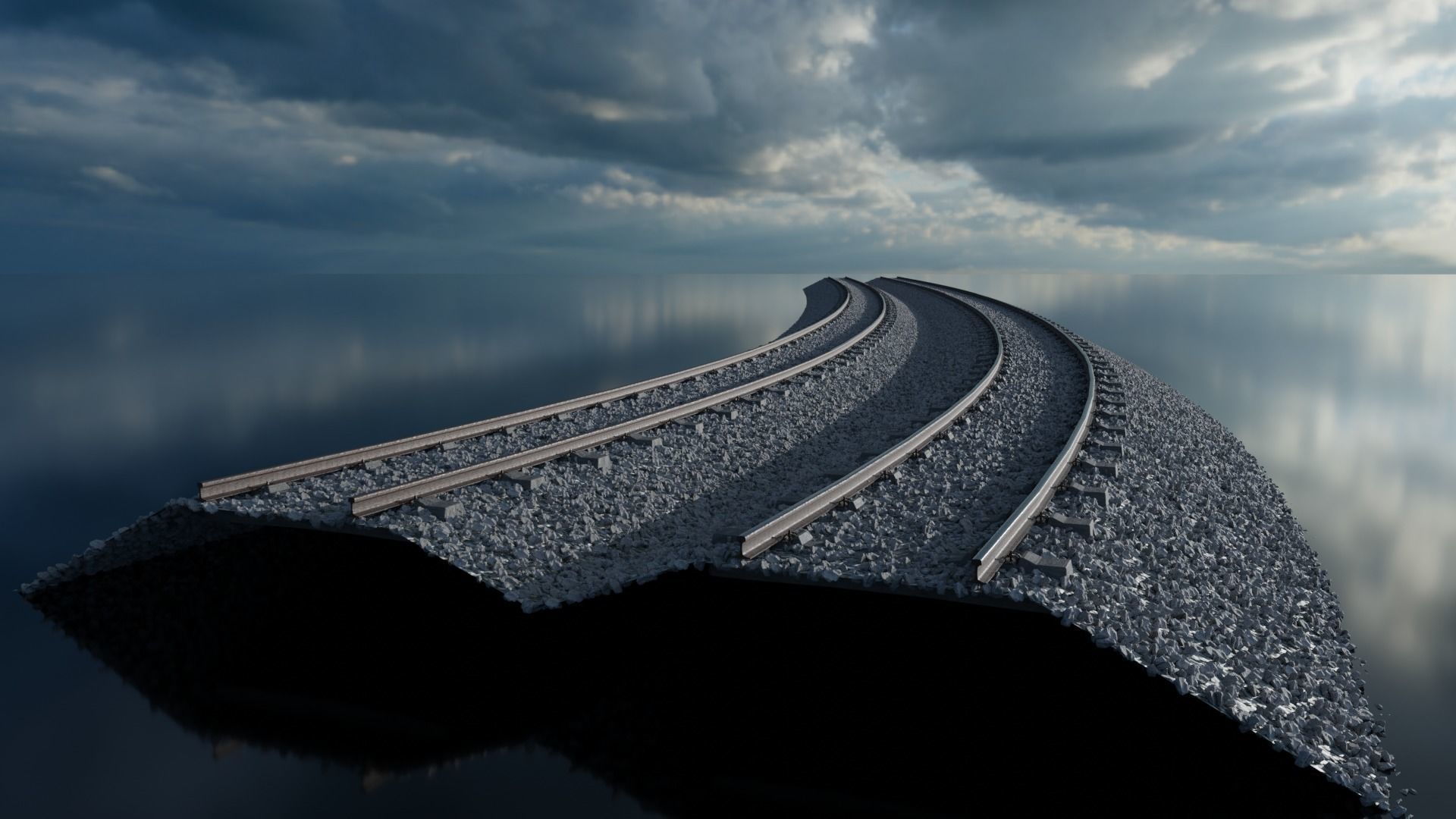 Railroad Ballast Sections Radius 500 and Straight Line 3D model | CGTrader