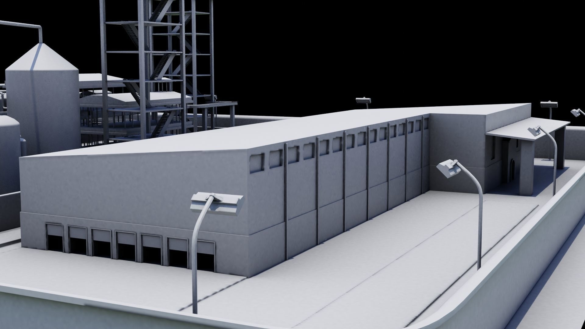 3D model Factory Warehouse Exterior and Interior VR / AR / low-poly ...