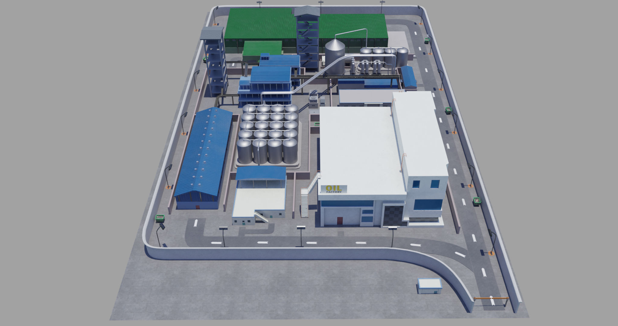 3D model Factory Warehouse Exterior and Interior VR / AR / low-poly ...