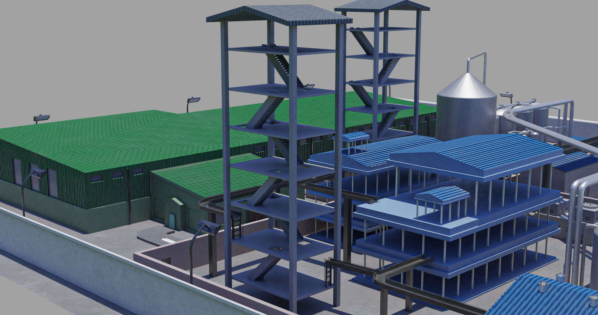 3D model Factory Warehouse Exterior and Interior VR / AR / low-poly ...