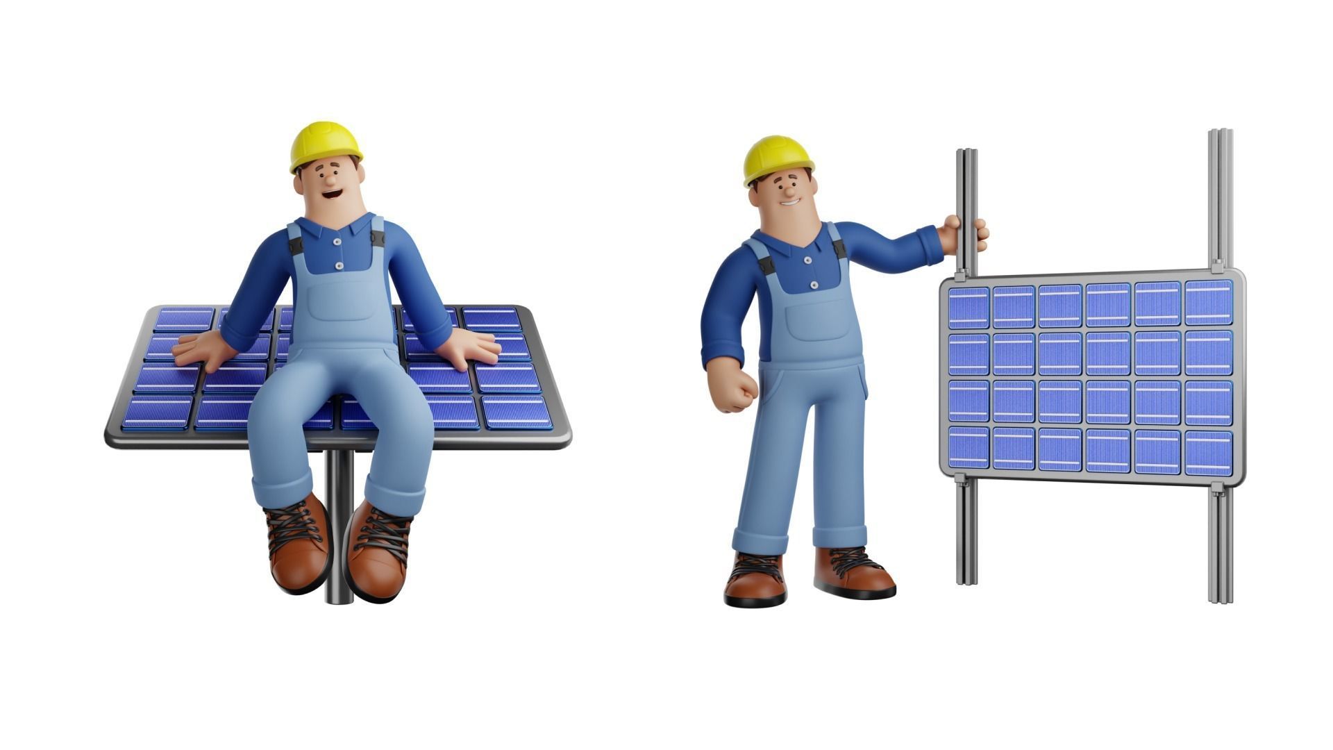 Cartoon Worker Man Rigged - Solar Power Installer Pack 3D model ...