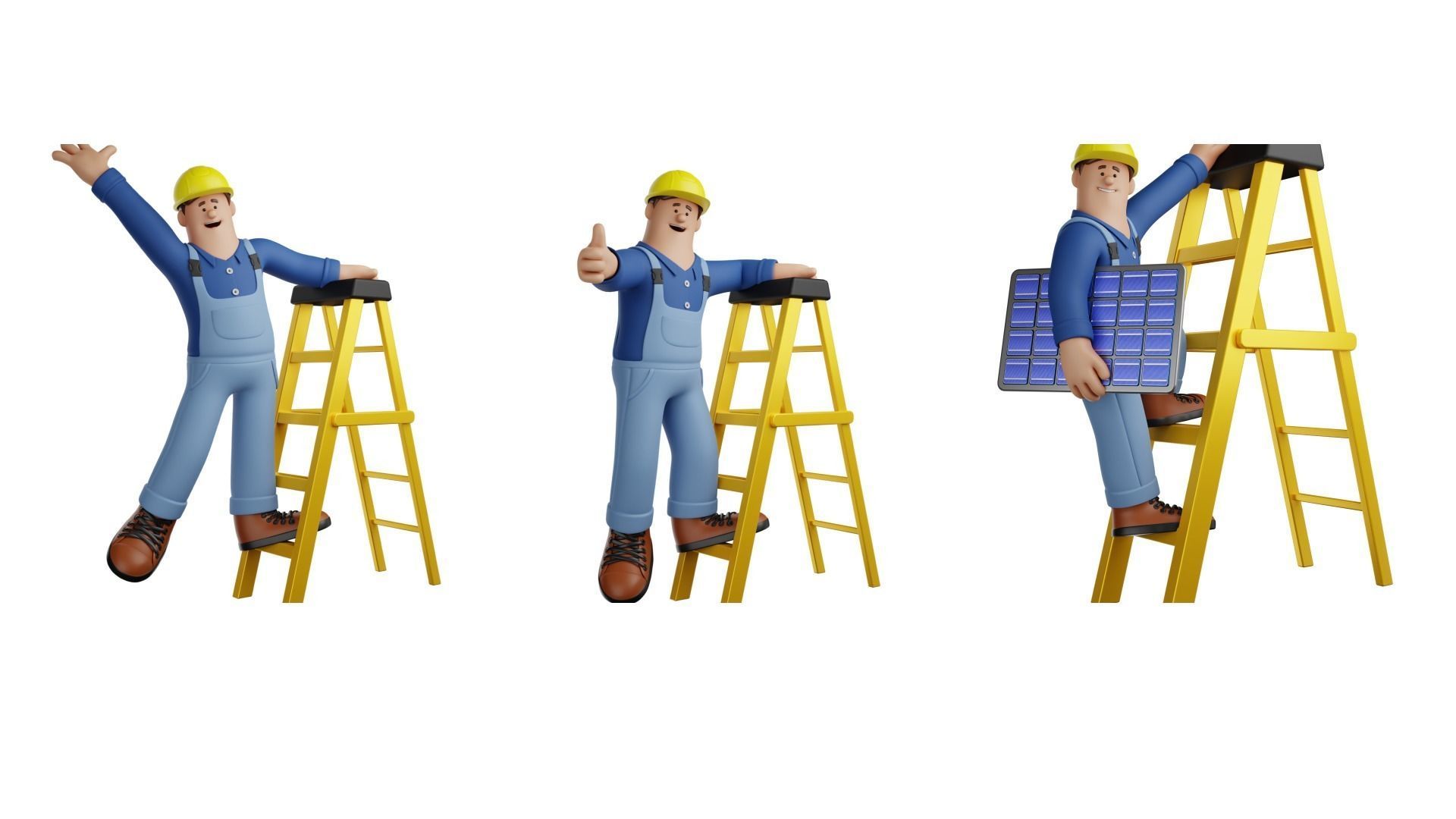 Cartoon Worker Man Rigged - Solar Power Installer Pack 3D model ...