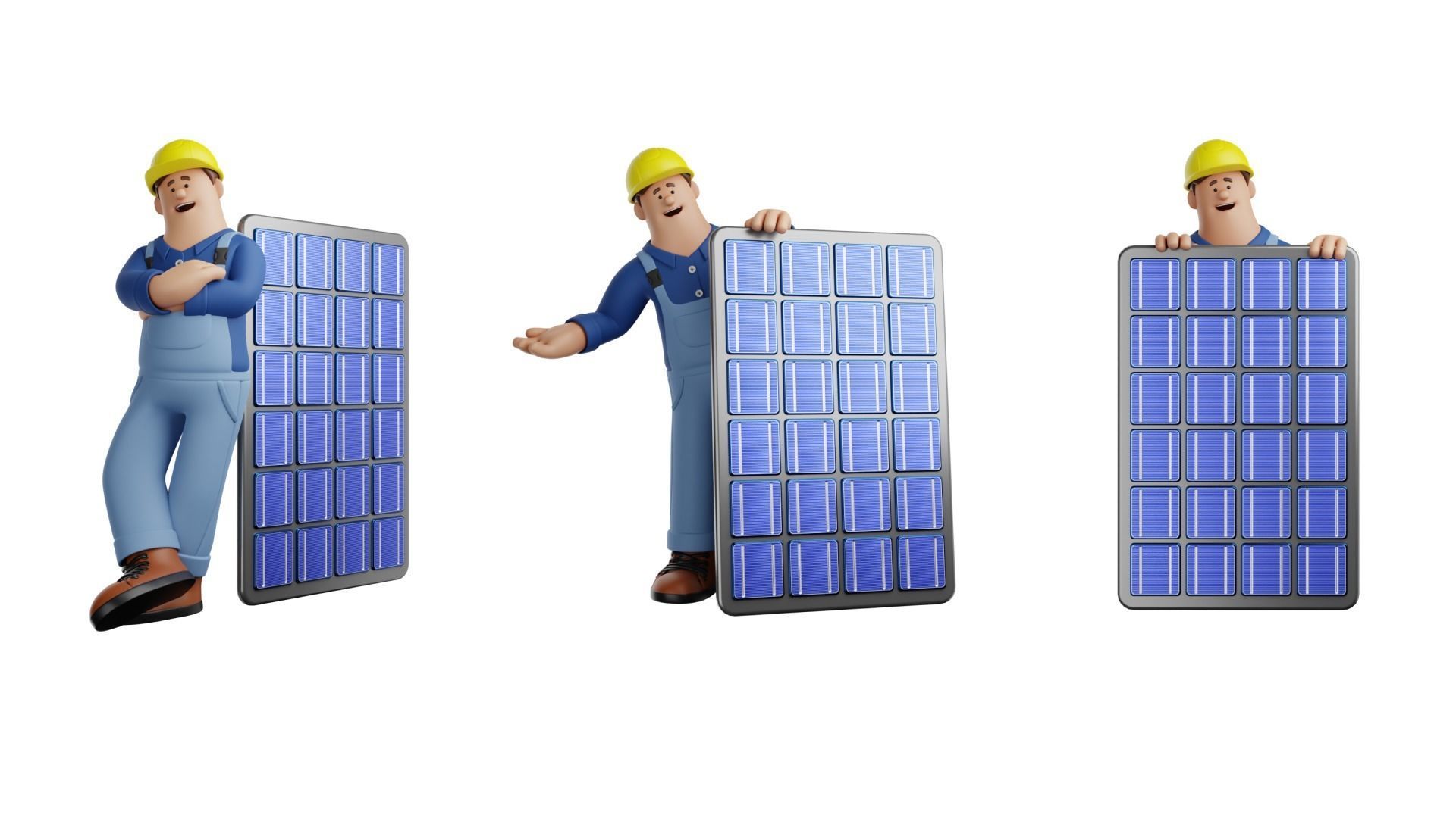 Cartoon Worker Man Rigged - Solar Power Installer Pack 3D model ...