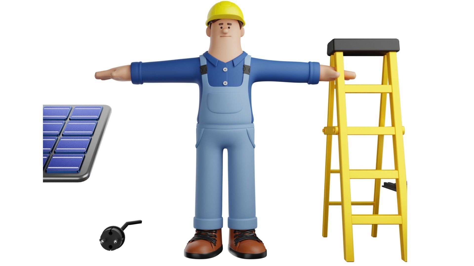 Cartoon Worker Man Rigged - Solar Power Installer Pack 3D model ...