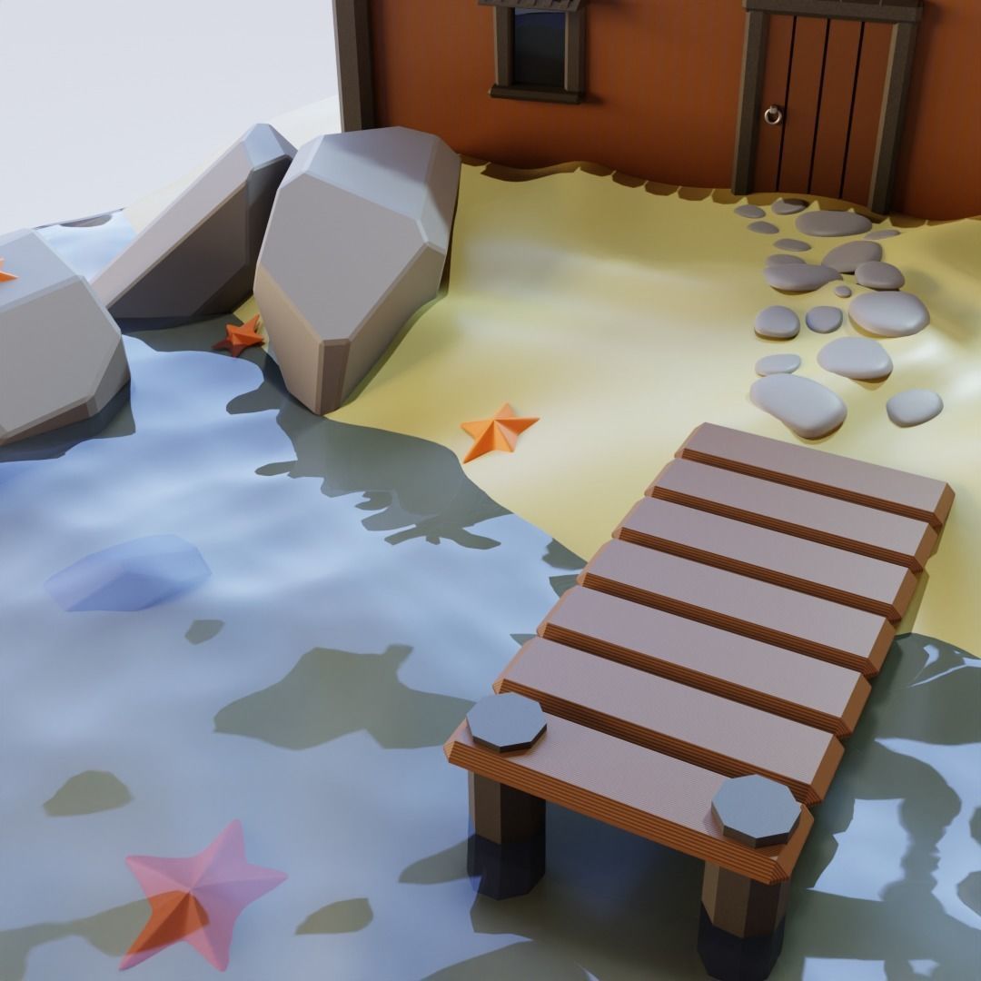 Stylized scene with beach house PBR low poly free VR / AR / low-poly 3D ...