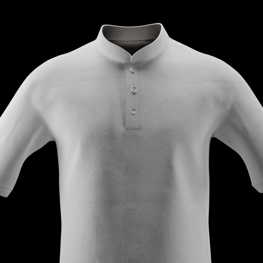 Tshirt 3D model stub-neck collar white 3D model | CGTrader