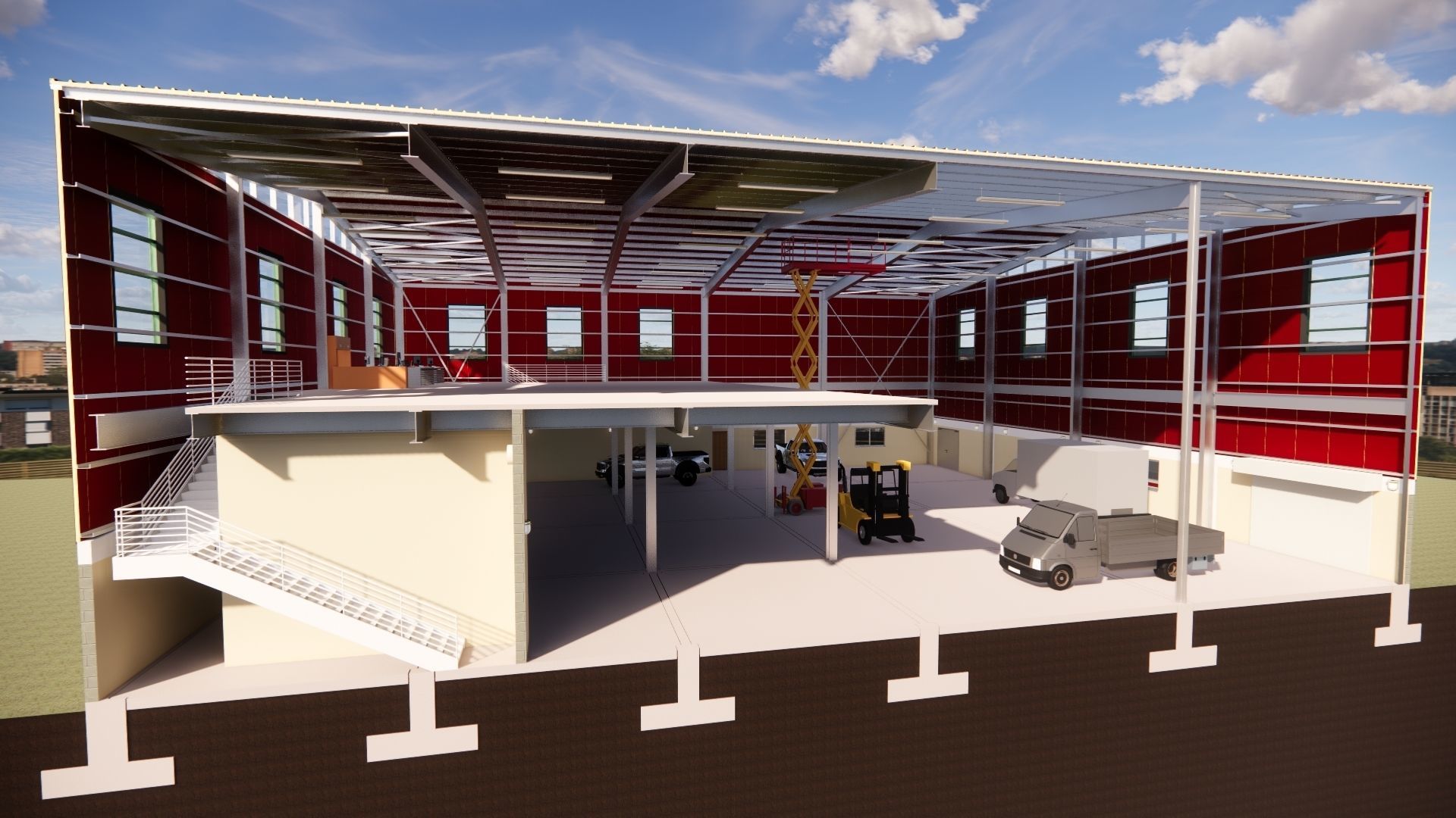 Warehouse G plus M steel structure in Revit 3D model | CGTrader