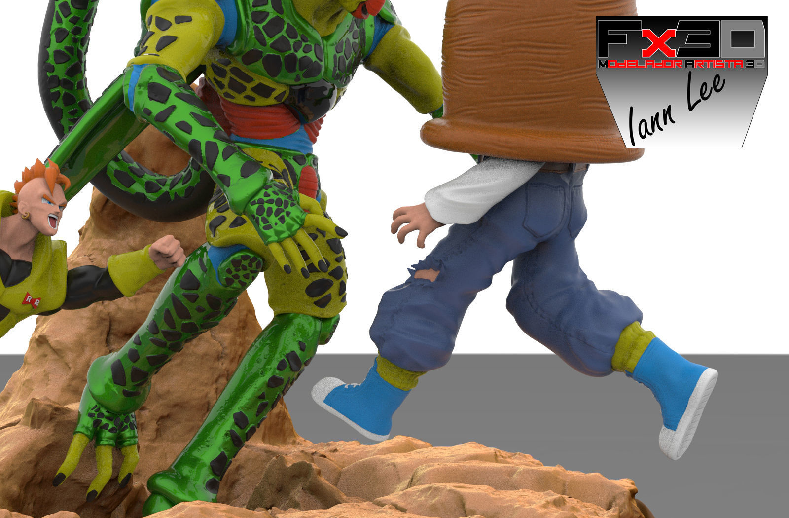 CELL VS ANDROIDE 17 Y 16 TENSHINHAN DRAGON BALL Z 3D PRINT MODEL 3D ...