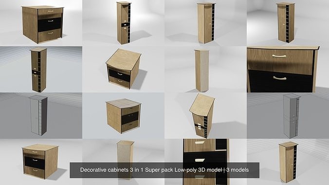 Decorative cabinets 3 in 1 Super pack Low-poly 3D model VR / AR / low ...