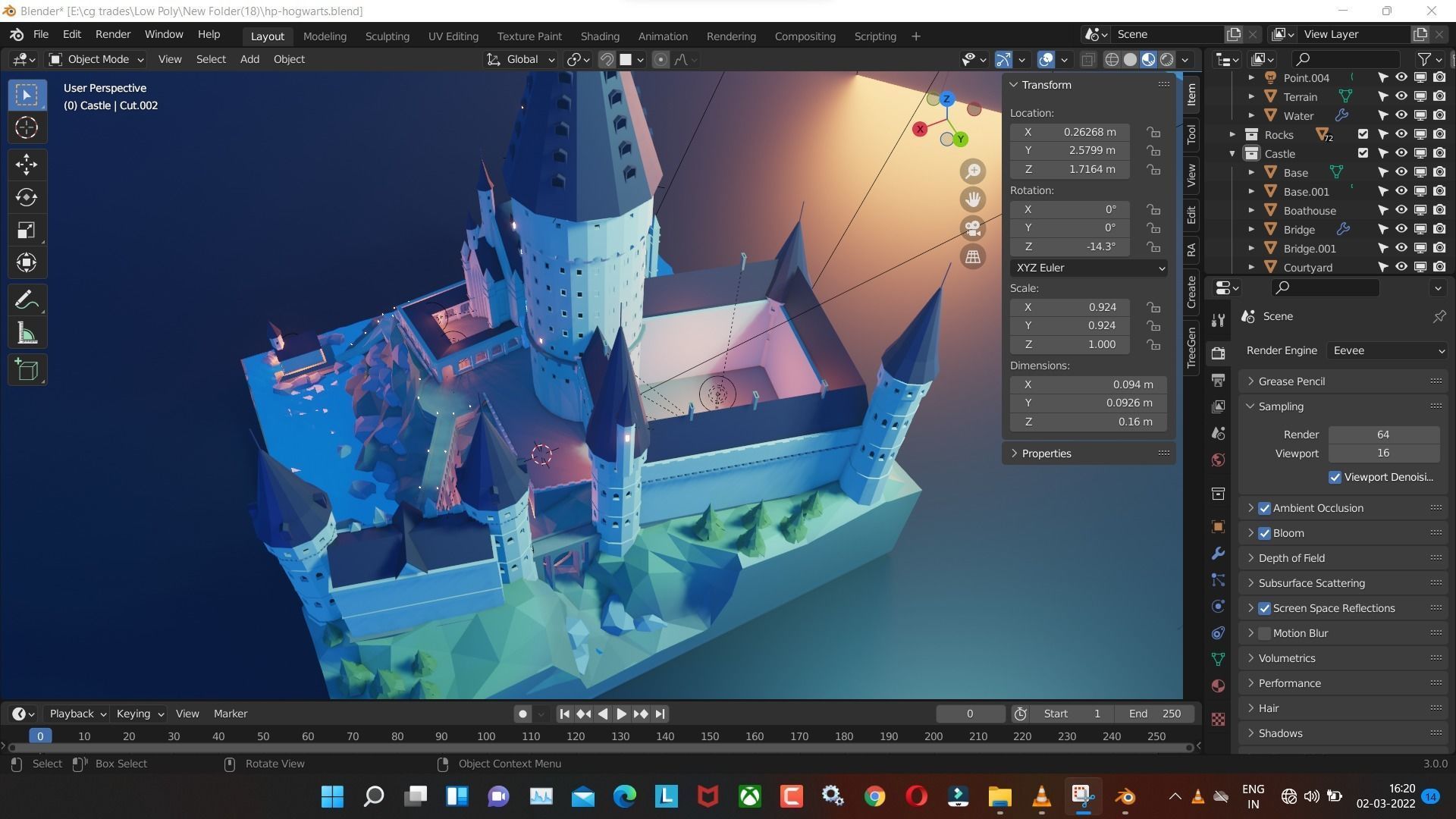 3D model hp-hogwarts low poly model render in blender VR / AR / low ...