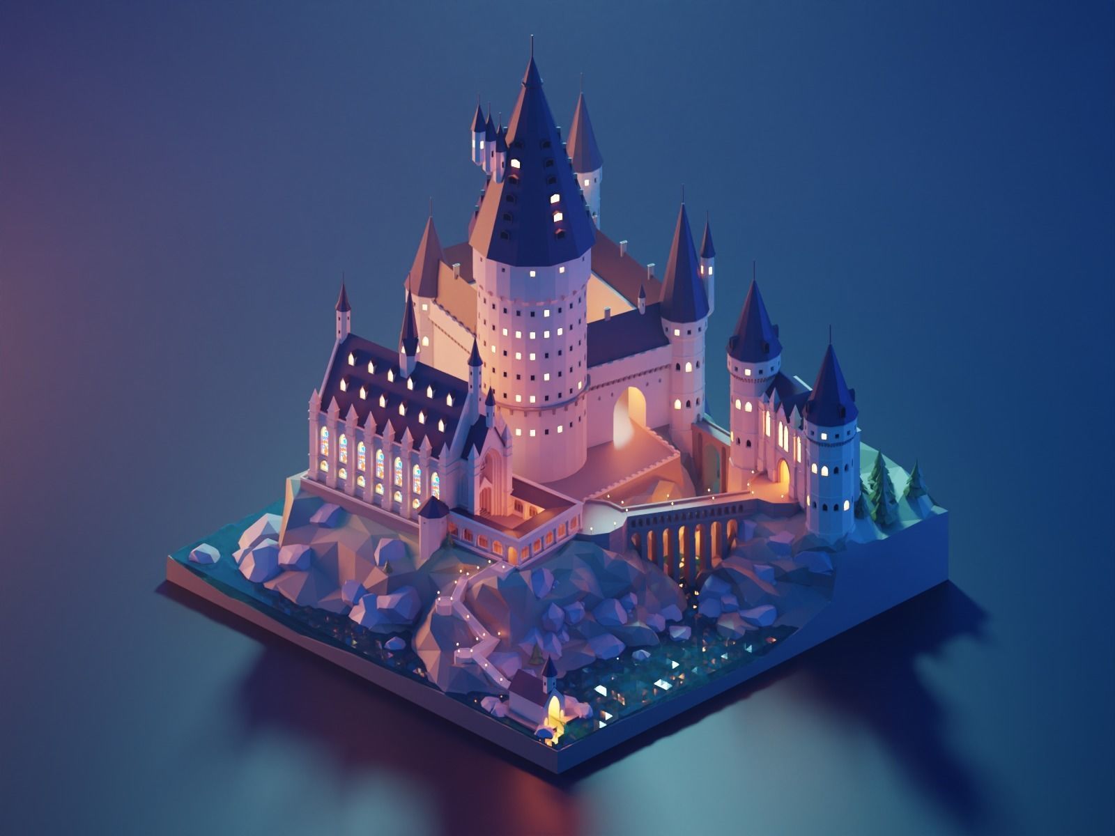 3D model hp-hogwarts low poly model render in blender VR / AR / low ...