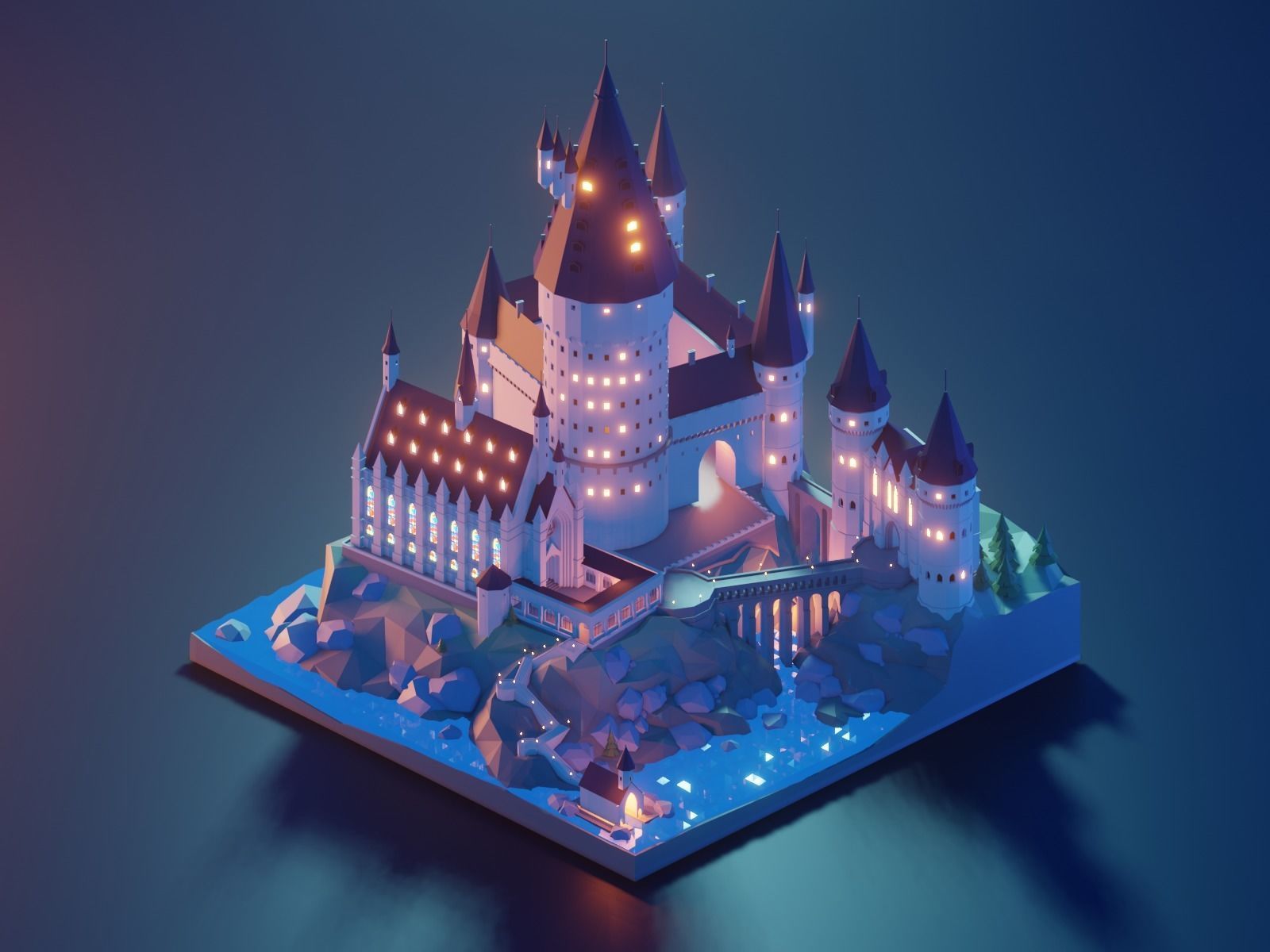 3D model hp-hogwarts low poly model render in blender VR / AR / low ...