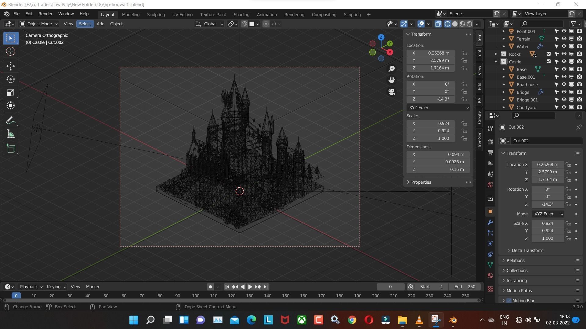 3D model hp-hogwarts low poly model render in blender VR / AR / low ...