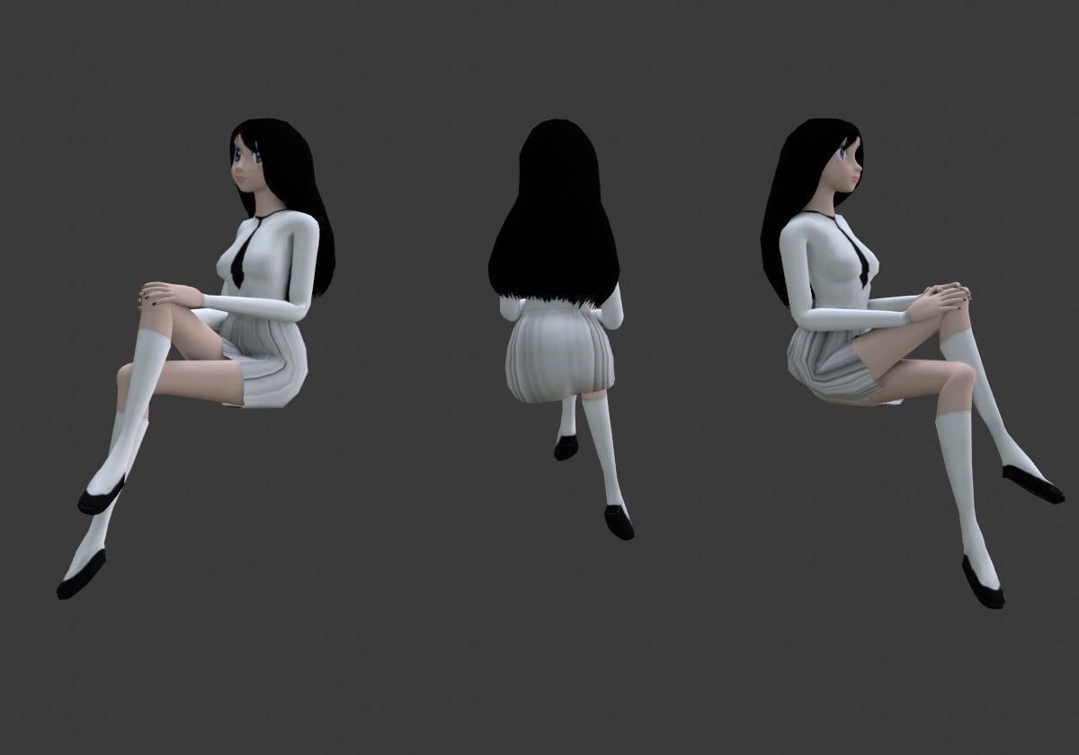 3D model anime girl sitting posture VR / AR / low-poly | CGTrader