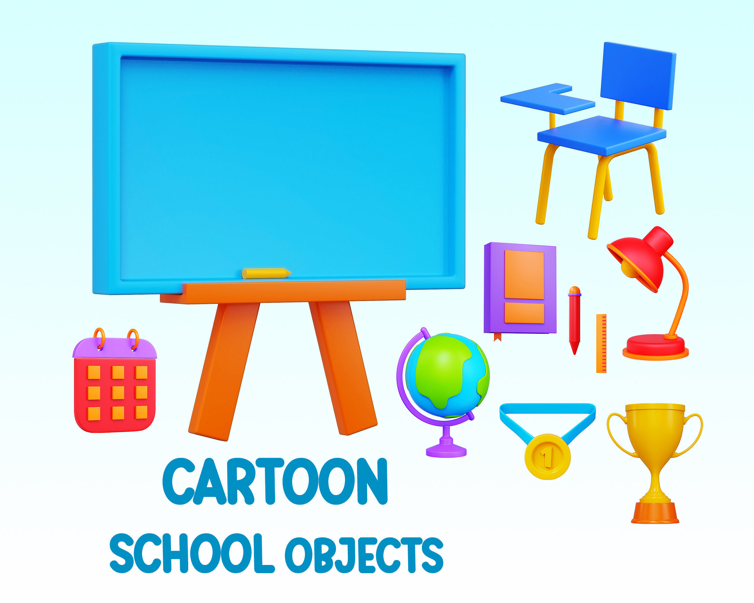 Cartoon School Objects 3D model | CGTrader