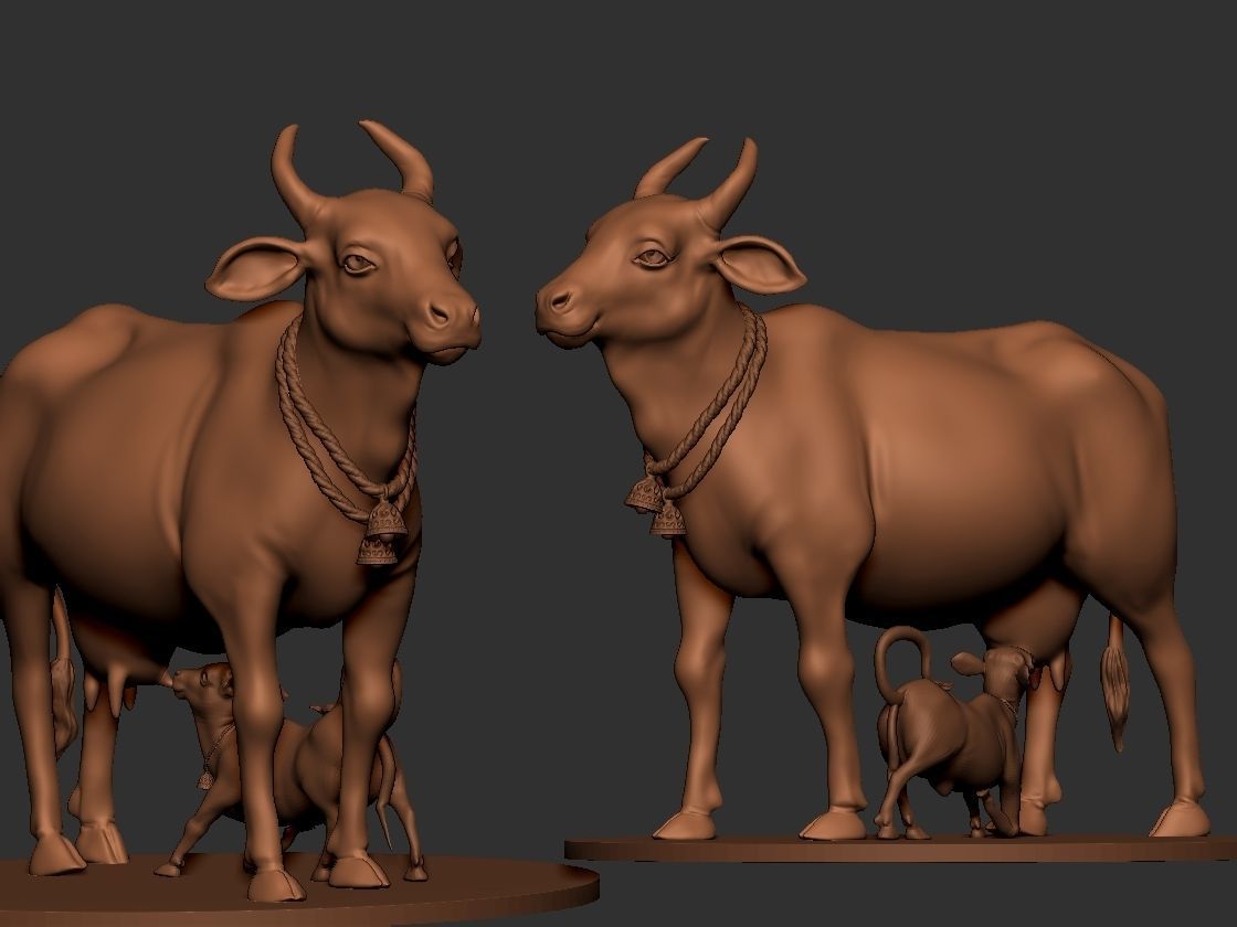 Cow and the Drinking Calf 3D model 3D printable | CGTrader