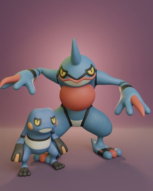 Pokemon - Croagunk and Toxicroak 3D model 3D printable | CGTrader