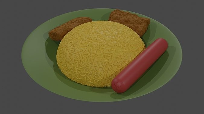 A yellow Rice with Beef Sausage and Fried Chickens 3D model | CGTrader