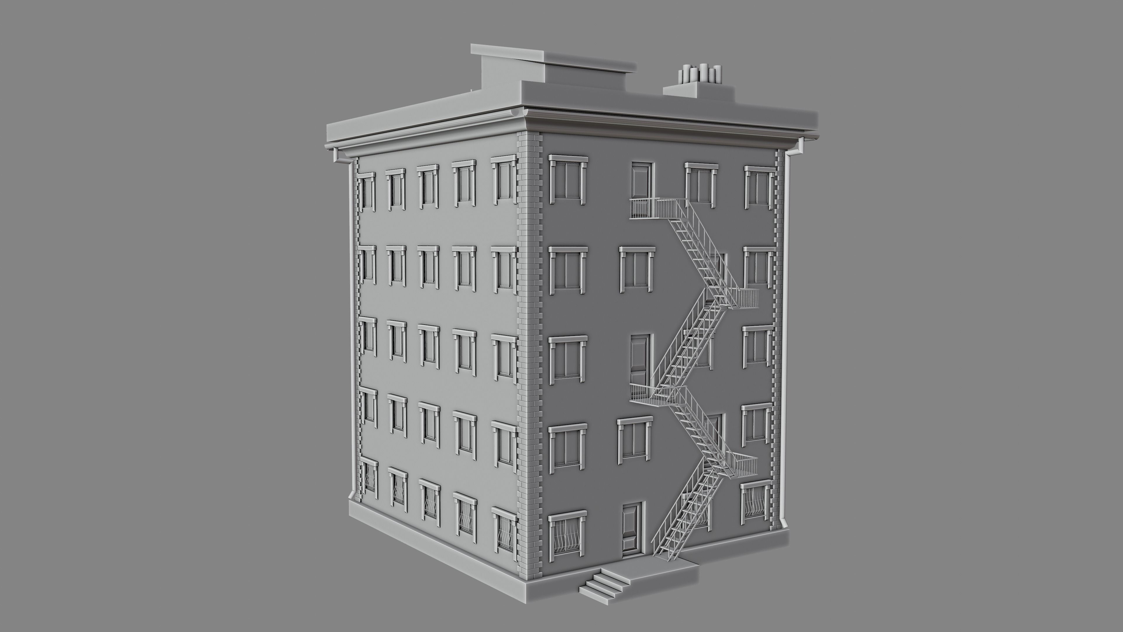 House apartment building with fire escape free 3D model | CGTrader