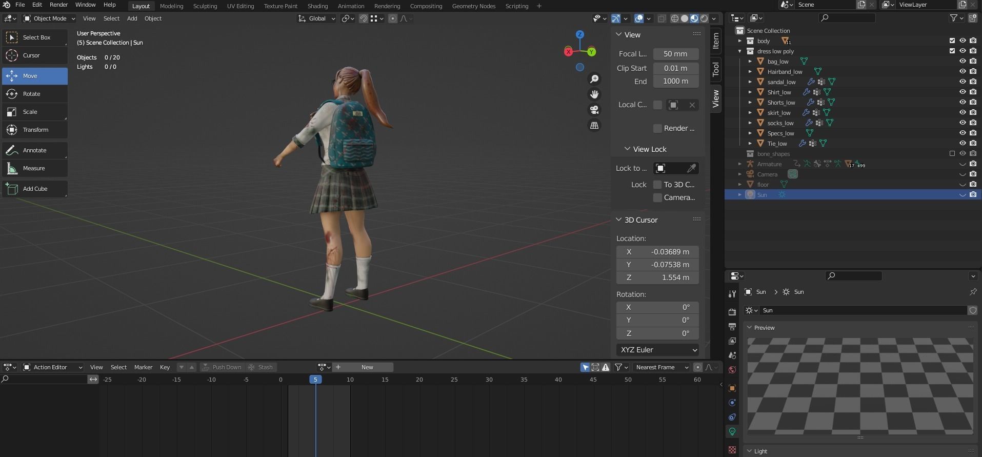 3D model Cartoon School Girl Zombie Rigged Blender VR / AR / low-poly ...