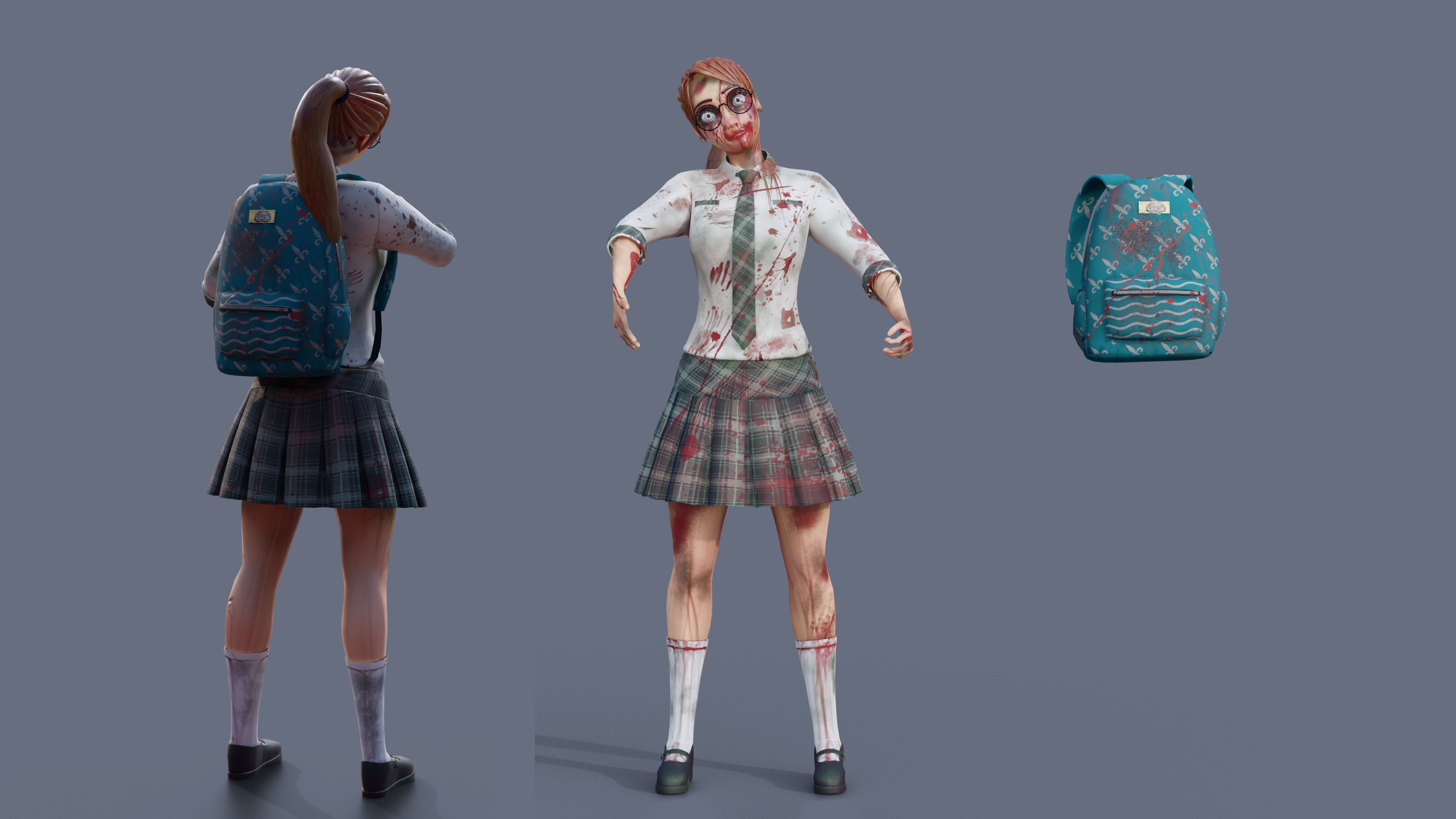 3D model Cartoon School Girl Zombie Rigged Blender VR / AR / low-poly ...