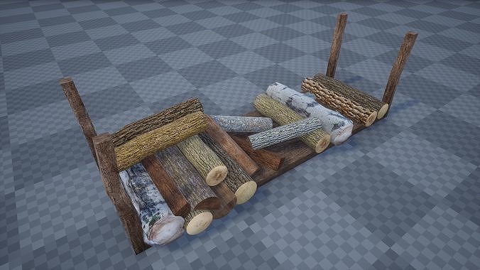 3D model Logs - Lowpoly Game Ready PBR 3d model log rack VR / AR / low ...