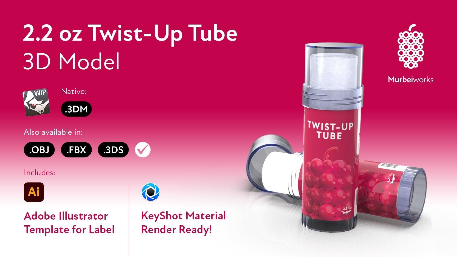 Realistic Packaging 2oz Cosmetic Twist-up Tube Container 3D model ...