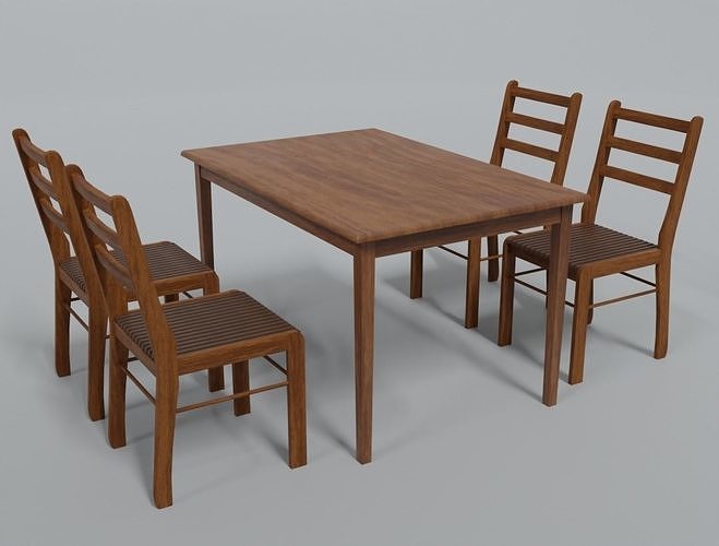 Wooden dining chair and table free 3D model | CGTrader