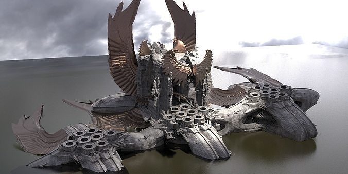 Floating Angel monolith Sci-fi Base ocean 1 KItbash 3D model | CGTrader