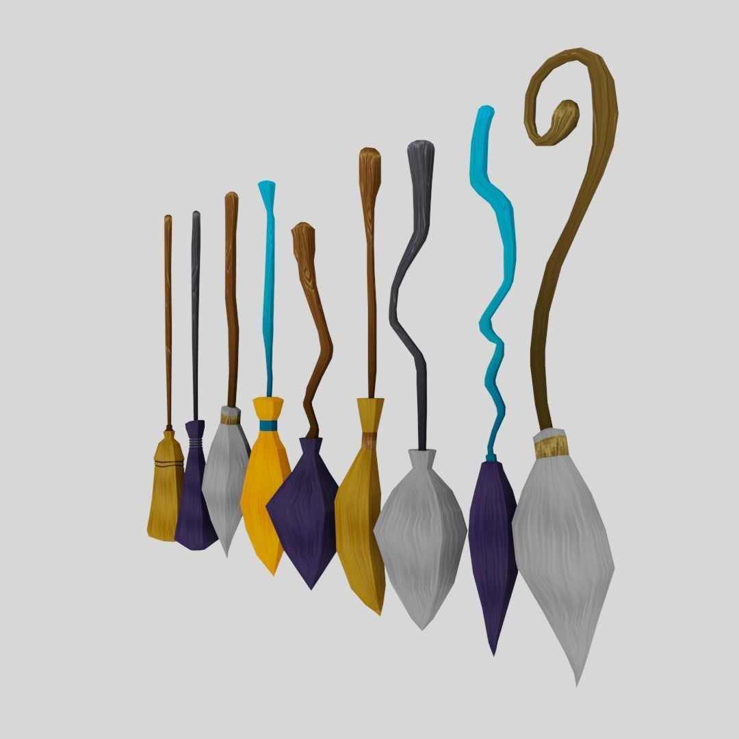 3D model Broom pack v2 low poly cartoon VR / AR / low-poly | CGTrader