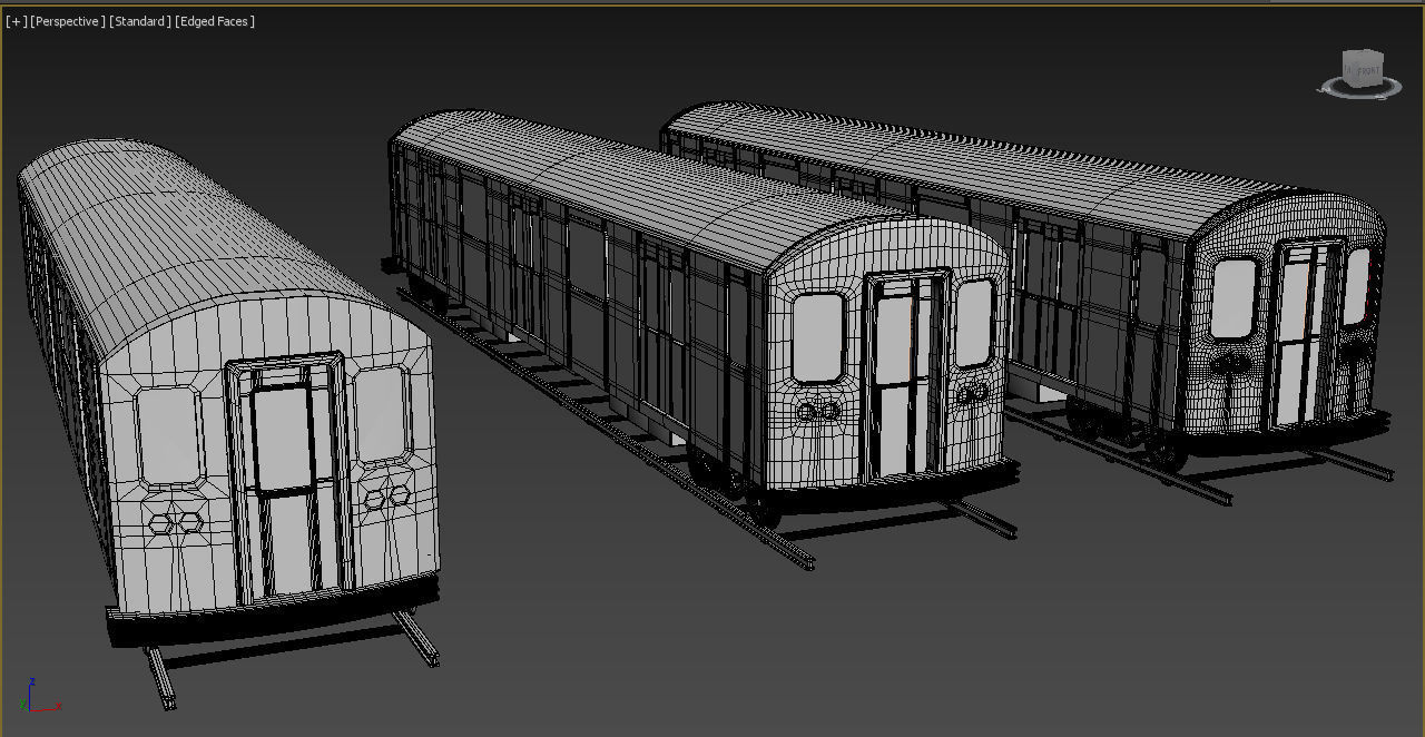 3D model 3 trains low high poly subdiv 1 and 2 VR / AR / low-poly ...