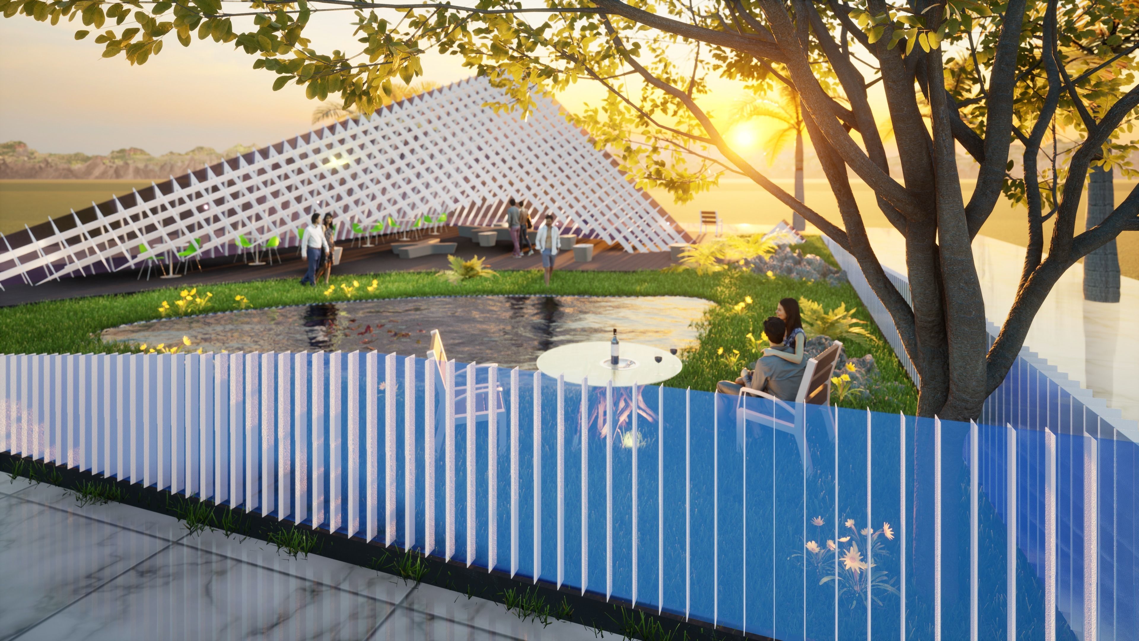 pavilion couple at table free VR / AR / low-poly 3D model animated ...