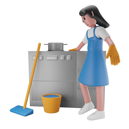 3D model girl cleaning in the kitchen VR / AR / low-poly | CGTrader