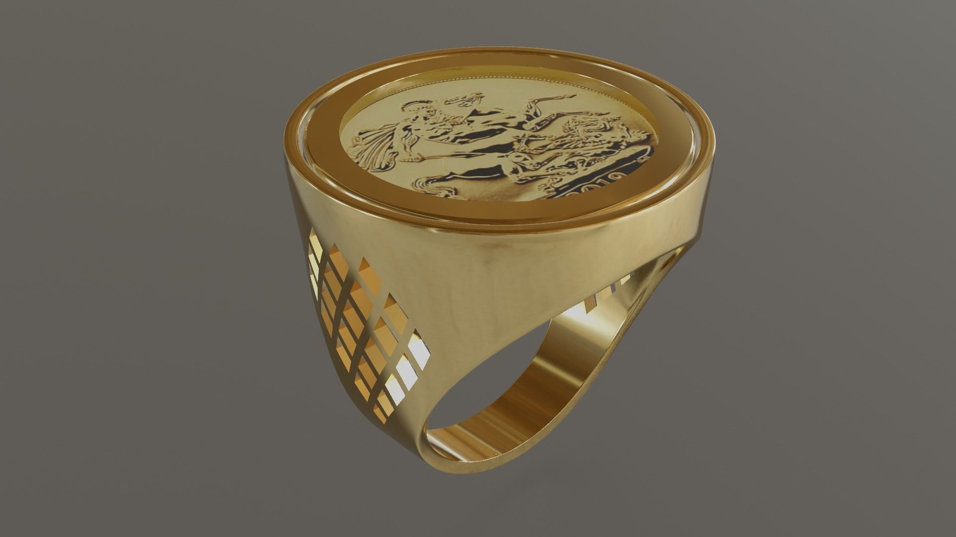 Gold American quarter dollar full sovereign coin ring mount 3D model 3D ...