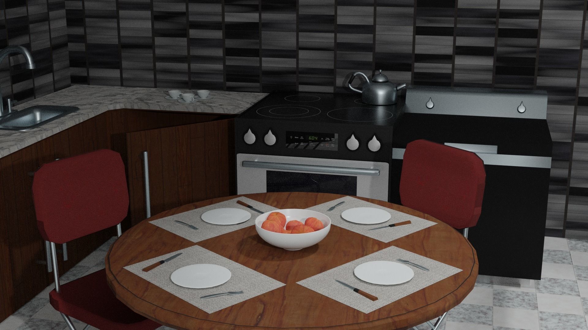 Low Poly Kitchen Set cabinet with doors and drawers free 3D model ...