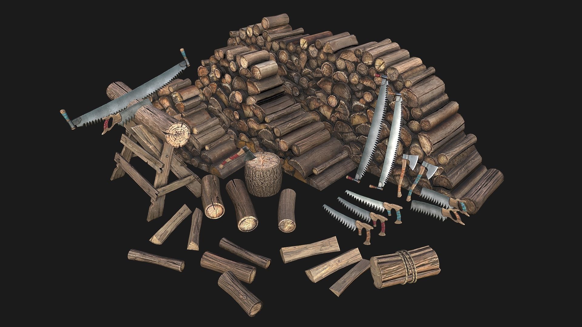 3D model Set of Lumberjack and Firewood VR / AR / low-poly | CGTrader