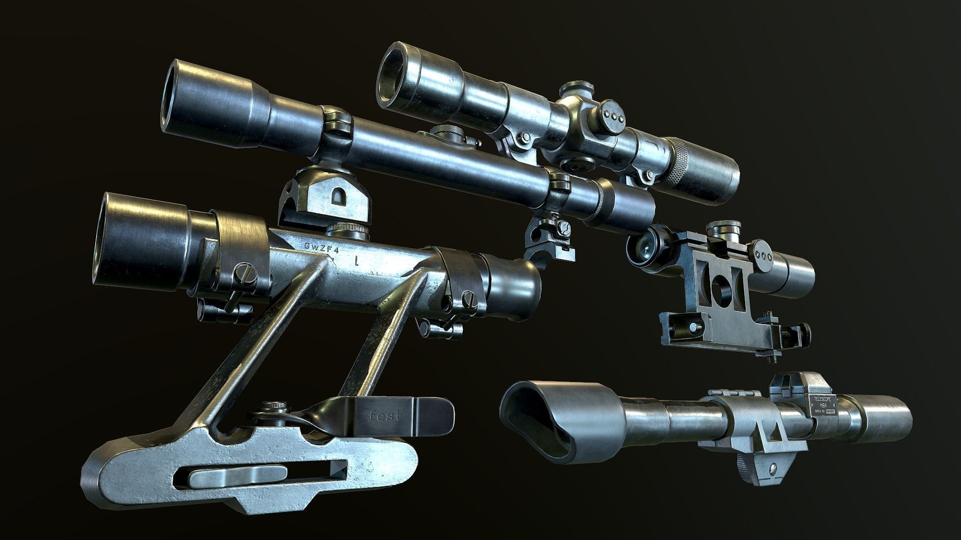 3D Model Collection WW2 Scope PACK VR / AR / low-poly | CGTrader