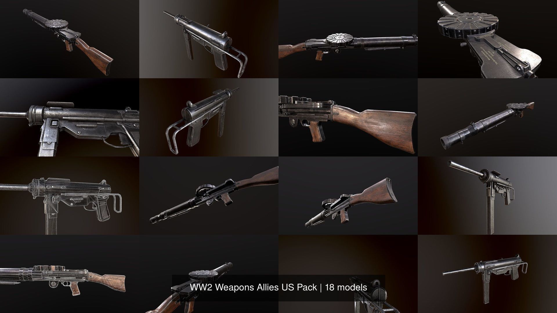 3D Model Collection WW2 Weapons Allies US Pack VR / AR / low-poly ...