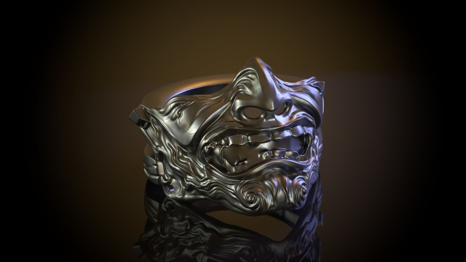 Oni samurai mask ring 3D model 3D printable | CGTrader