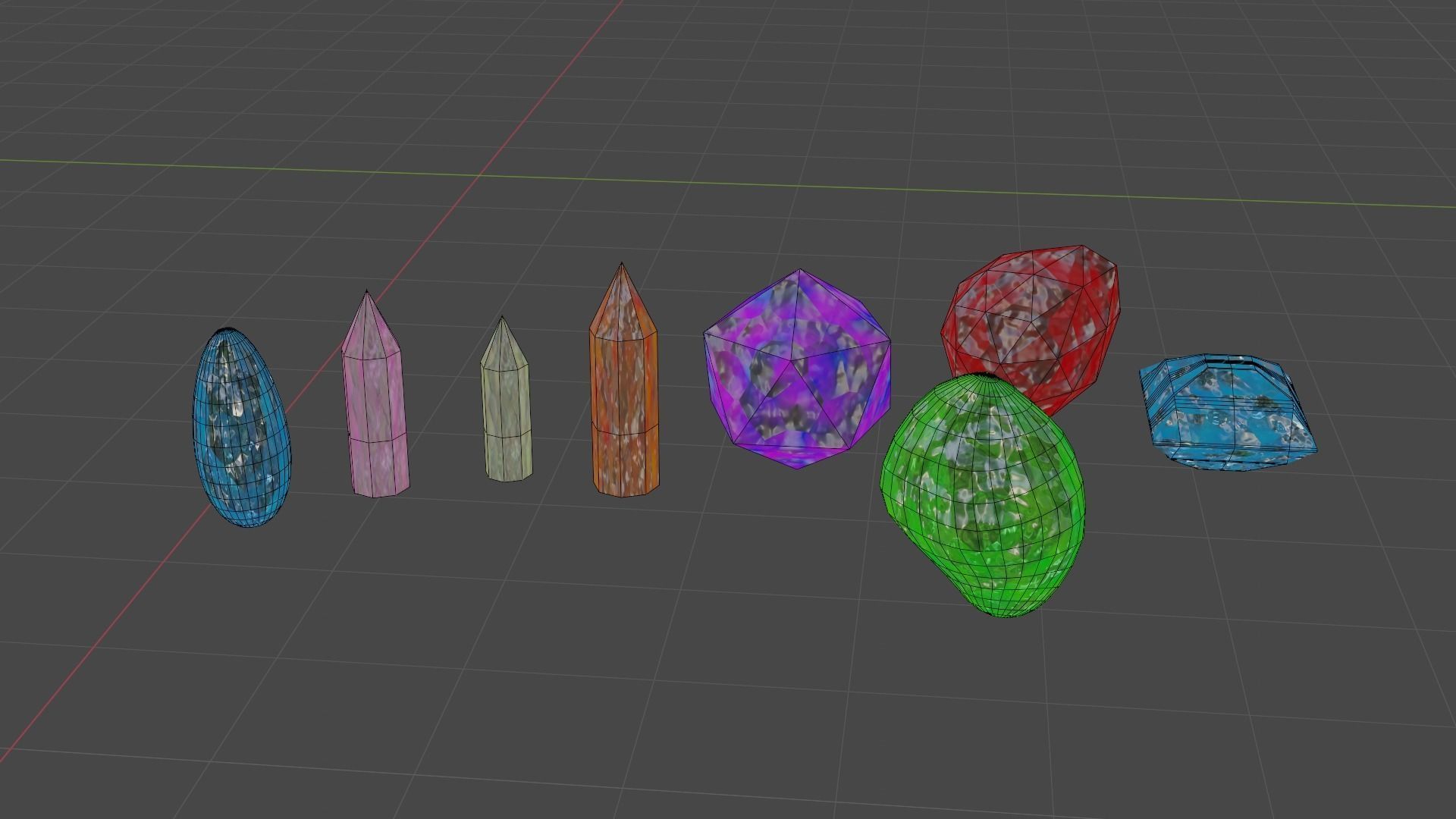 3D model crystals three different colored VR / AR / low-poly | CGTrader