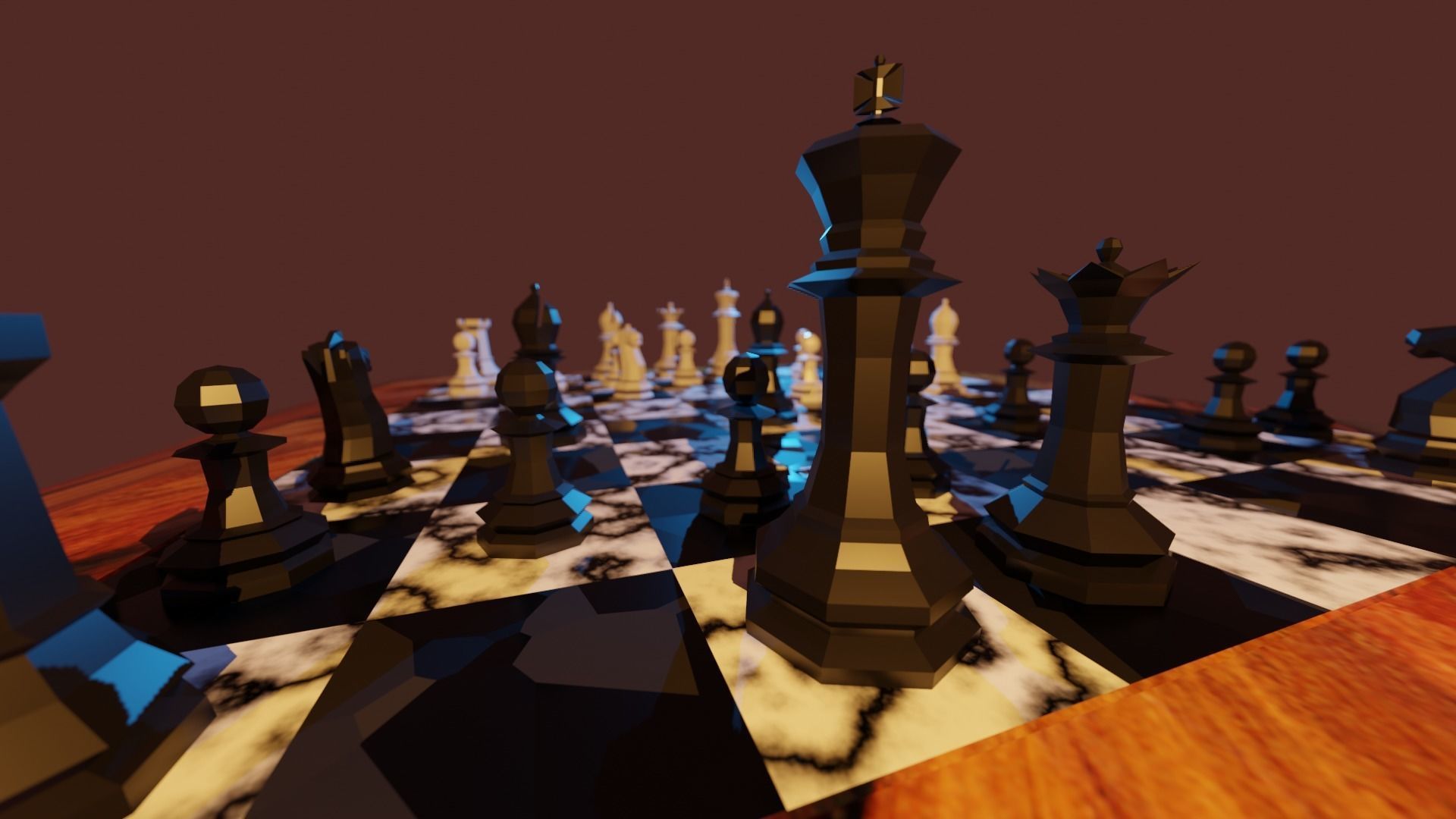 Chess desk with pieces 3D model | CGTrader
