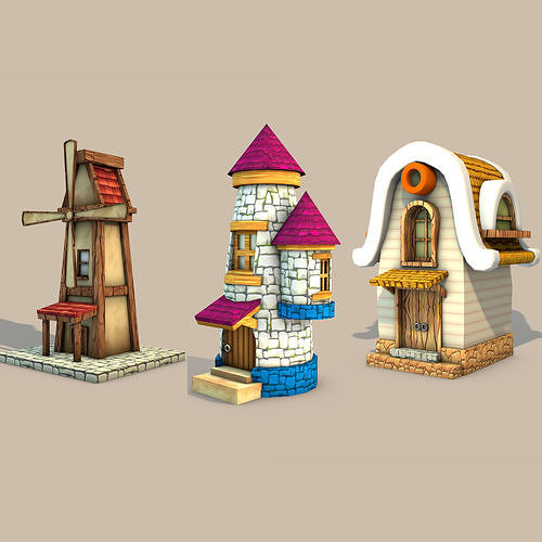 3D Model Collection Cartoon Stylized Buildings VR / AR / low-poly ...