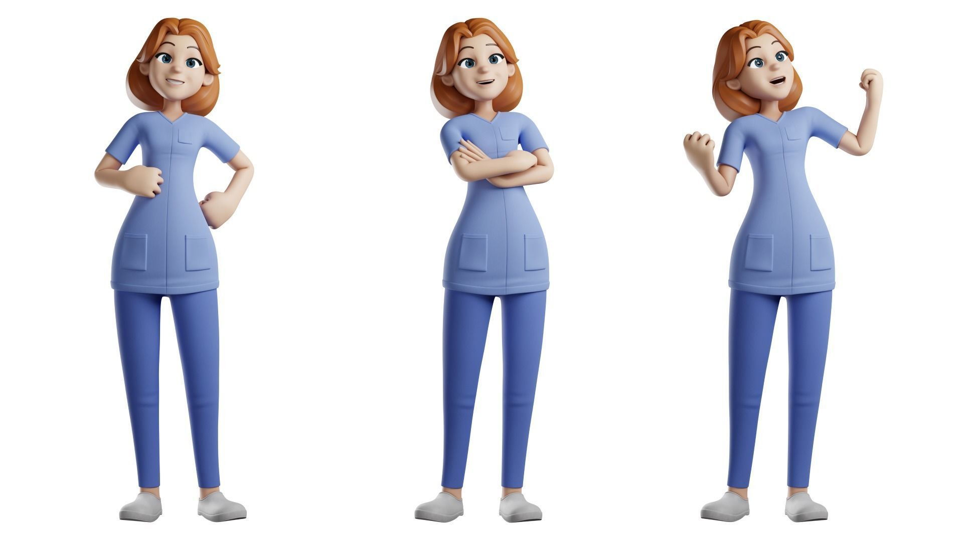 Nurse Cartoon Female Character Illustration 3D model animated rigged ...